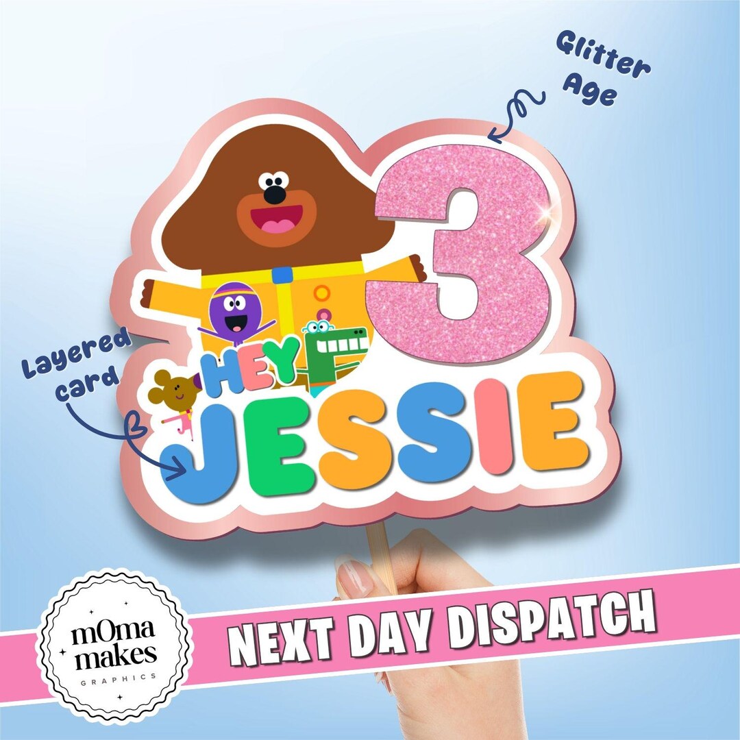 Hey Duggee Girls Personalised Birthday Cake Topper, Party Stickers and ...