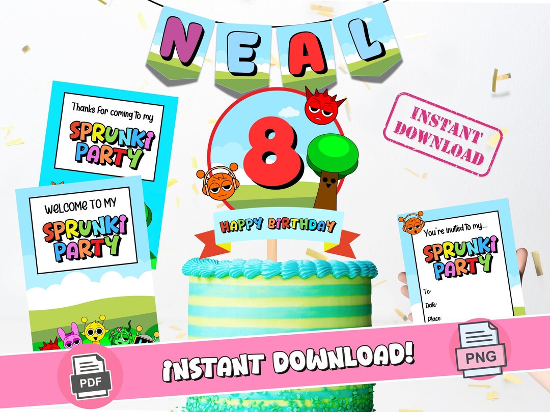 Sprunki Gamer Party Printables - Instant Download - Banner Invitations ...
