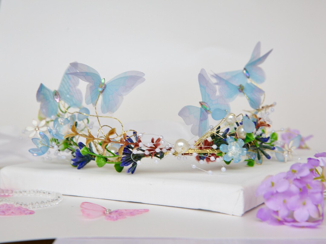 Blue Butterfly Tiara – Magical Faerie Crown for Brides, Imaginative ...