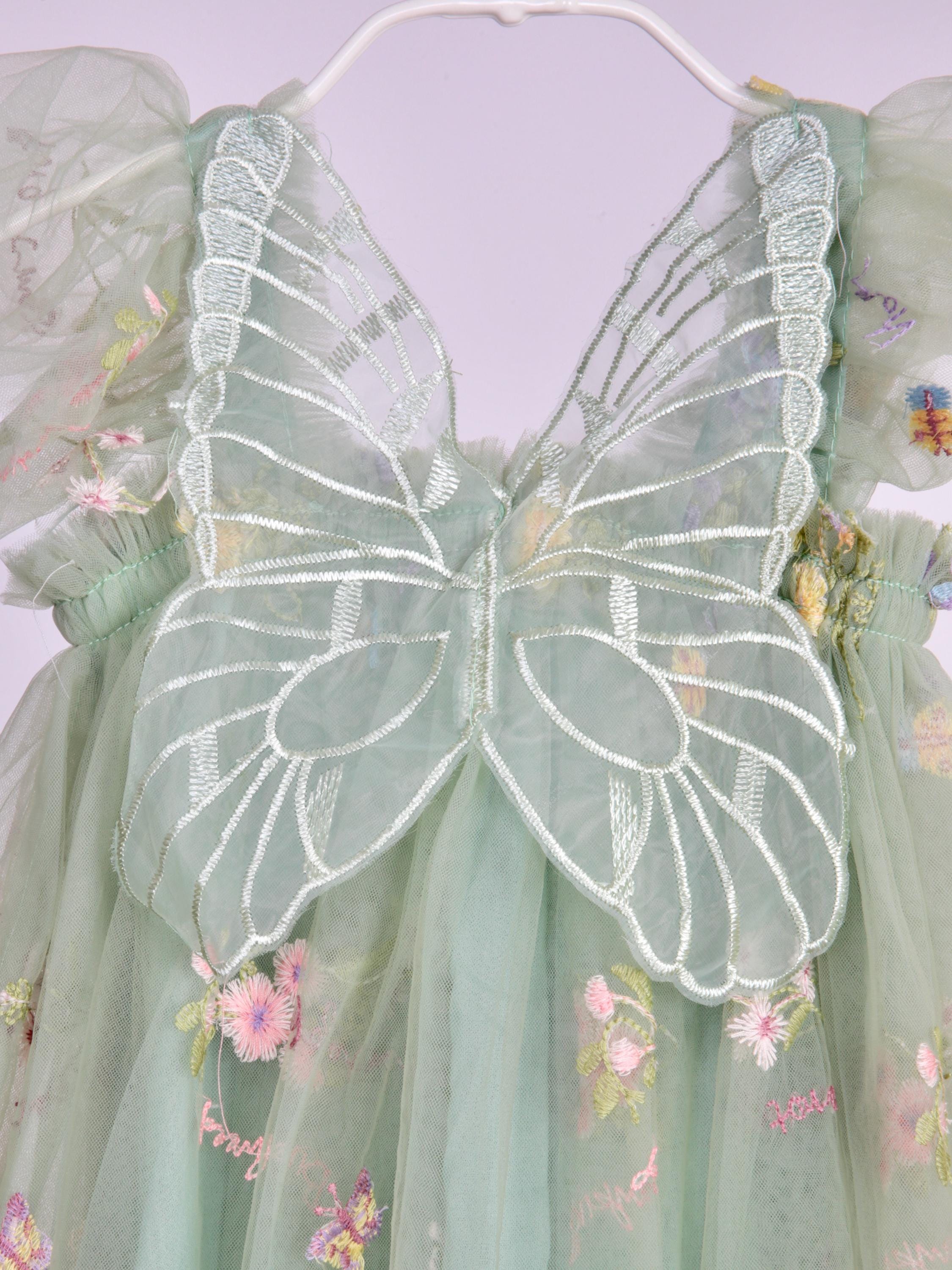 Girls Fairy Wings Dress. Butterfly Wing Dress. Beautiful Green Tulle ...
