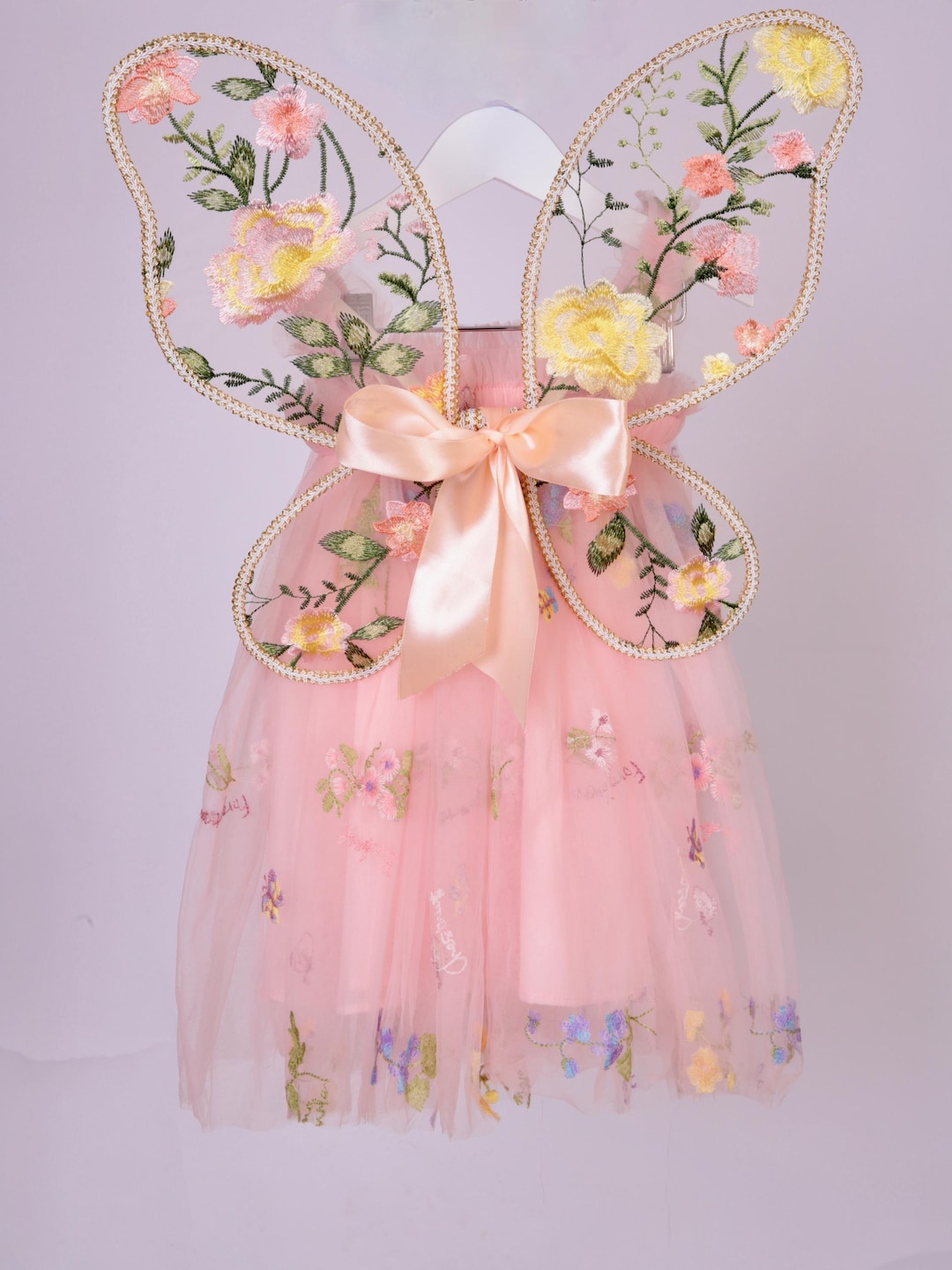 Girls Dress, Embroidered Tulle, With Optional Fairy Embroidered Wings ...