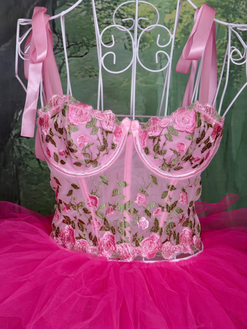 Floral Pink Corset With Sweet Pink Bows - Handmade in Pastel Pink - Etsy
