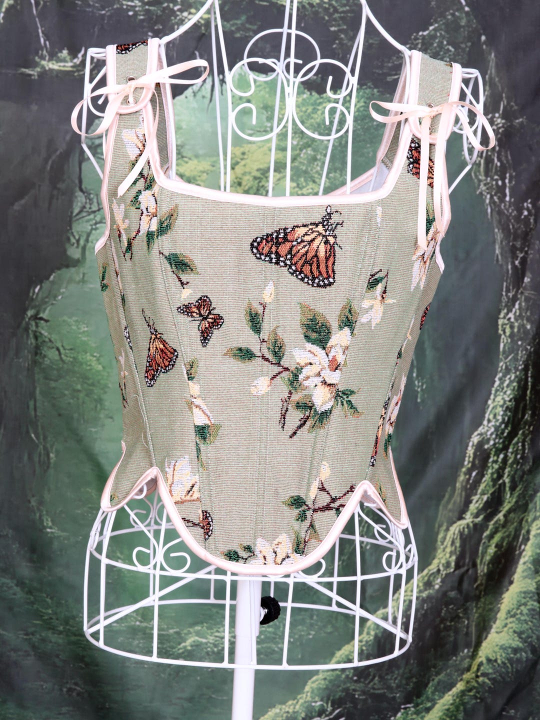 Green Vintage Floral Renaissance Corset | Lace-up Jacquard With ...