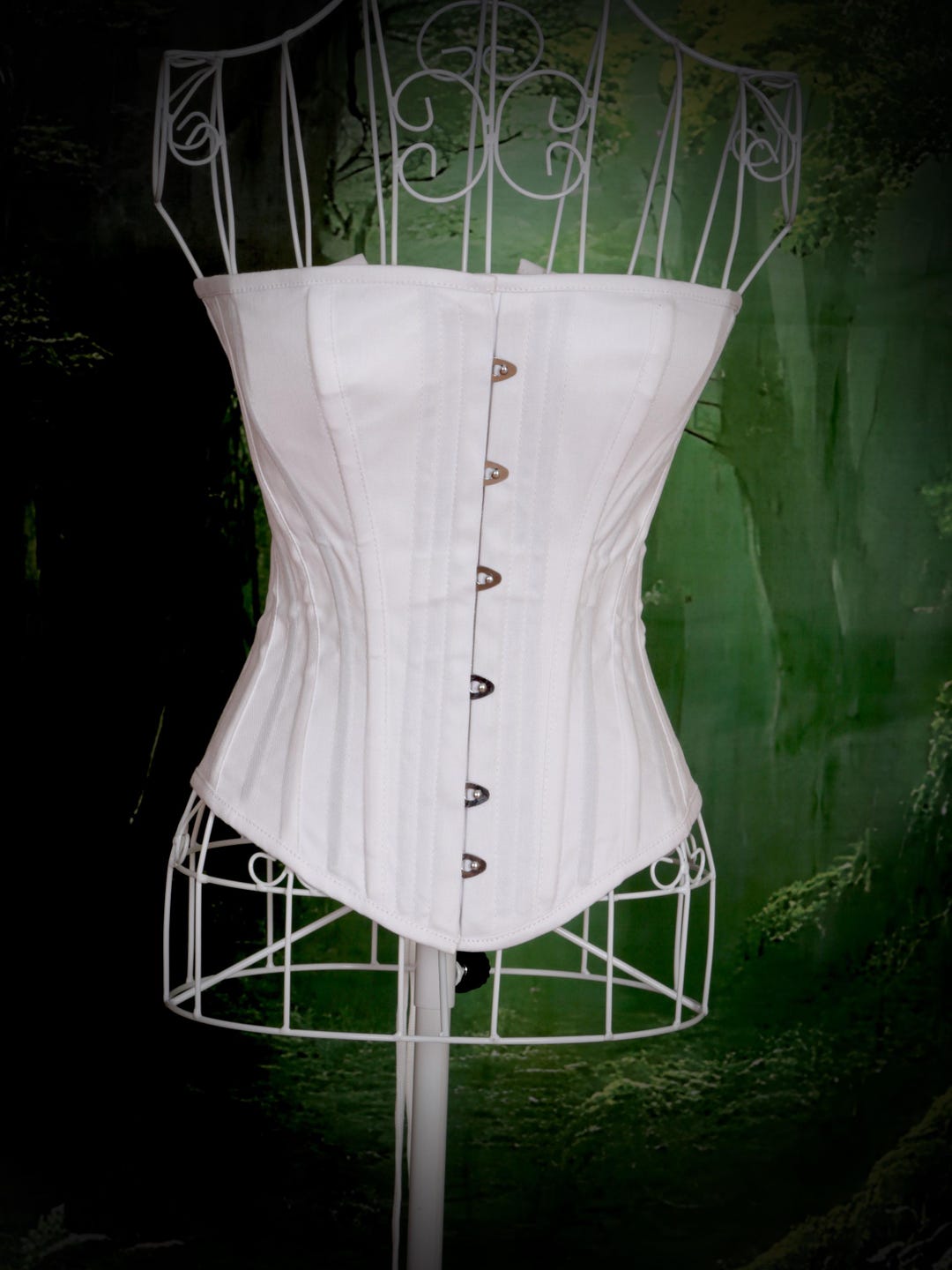 Women's White Heavy Duty Over Bust Corset. Wasp Waist Trainer, 2 Inches Less. Double Steel Boned ...