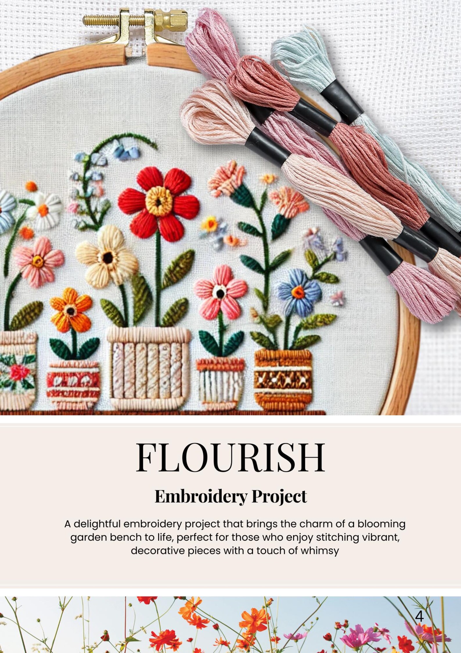 Flourish Embroidery Pattern PDF | Blooming Garden Design | Beginner ...