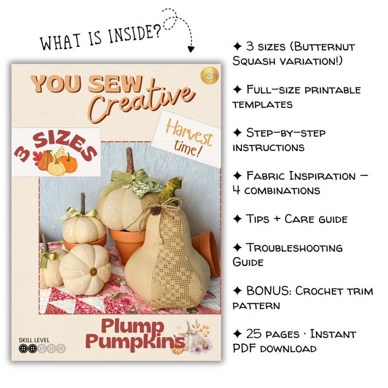 Stuffed Fabric Pumpkin Sewing Pattern · 3 Sizes - Butternut Squash ...