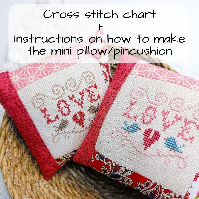 LOVE Mini Pillow Cross Stitch Pattern , Valentines Counted Cross Stitch ...