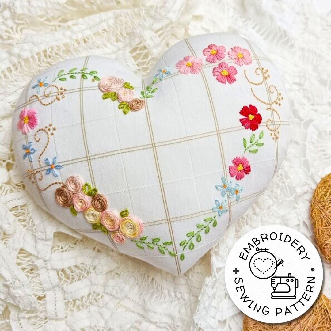 Blossom Heart Embroidery Pillow Pattern: Valentines Bowl Filler (PDF ...