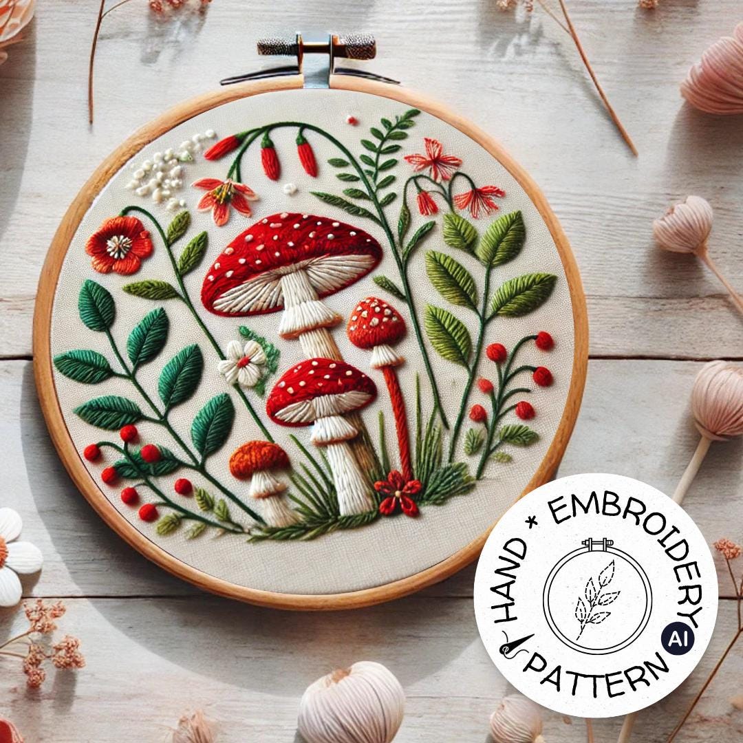 Mushroom Magic Hand Embroidery Pattern - Ai-inspired, Hand-refined ...
