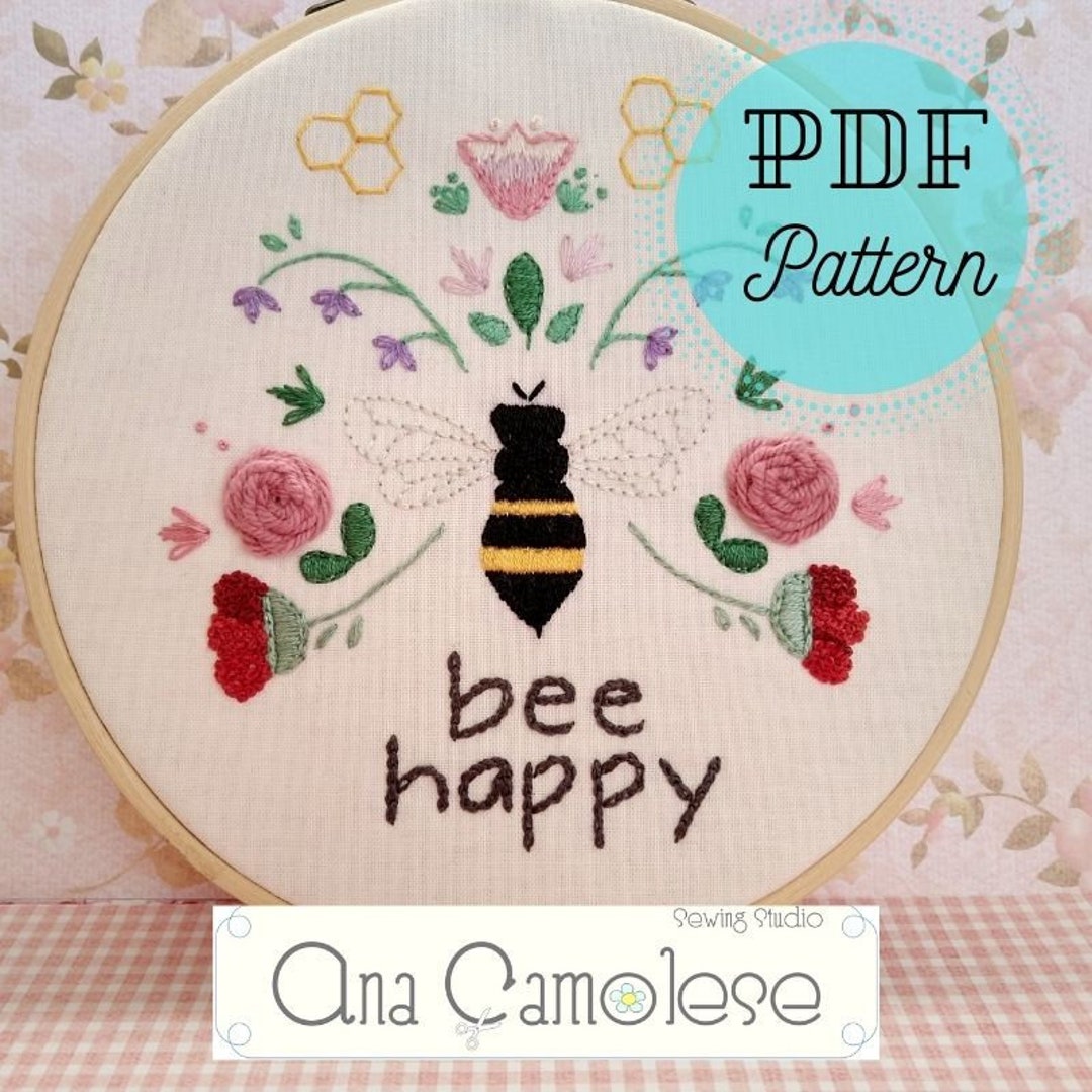 Bee Happy Digital Pattern for Hand Embroidery Printable - Etsy