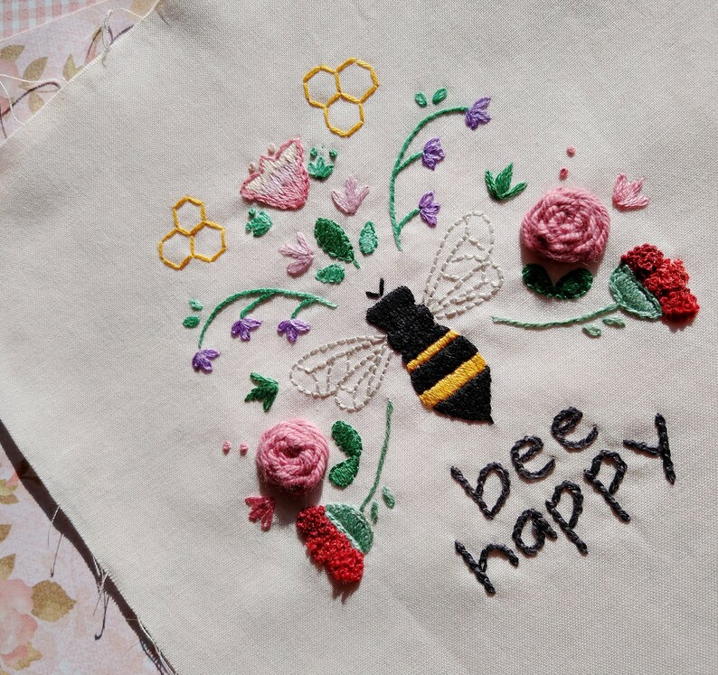 Bee Happy Digital Pattern for Hand Embroidery Printable Download DIY ...