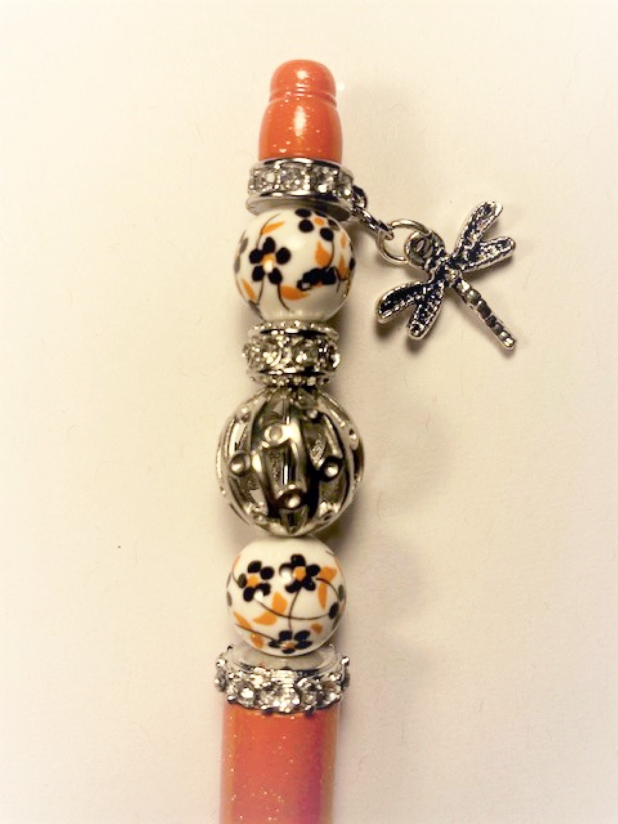 Orange Floral Beaded Ballpoint Pen W/ Charm Fancy Pen Gift - Etsy UK