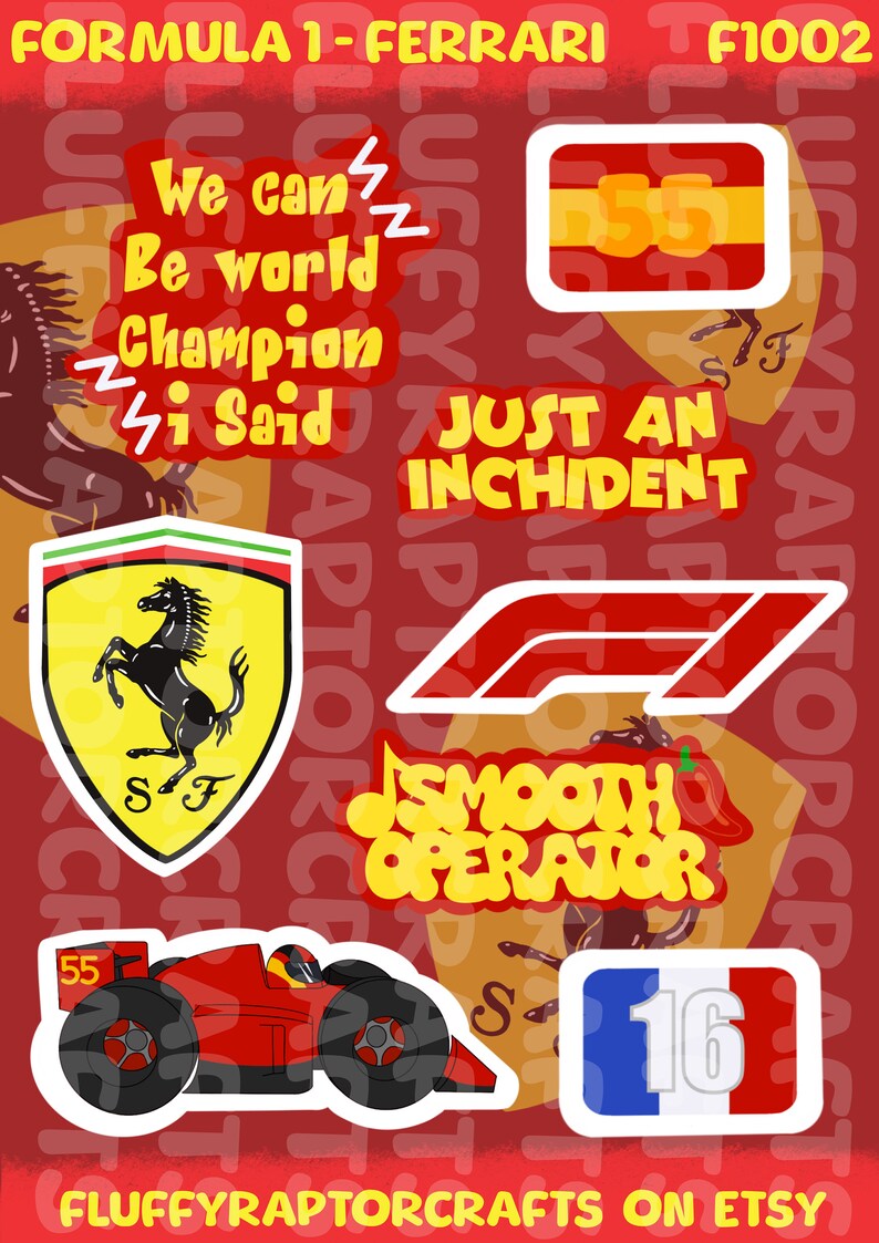 Ferrari formula 1 Sticker Sheet - Etsy