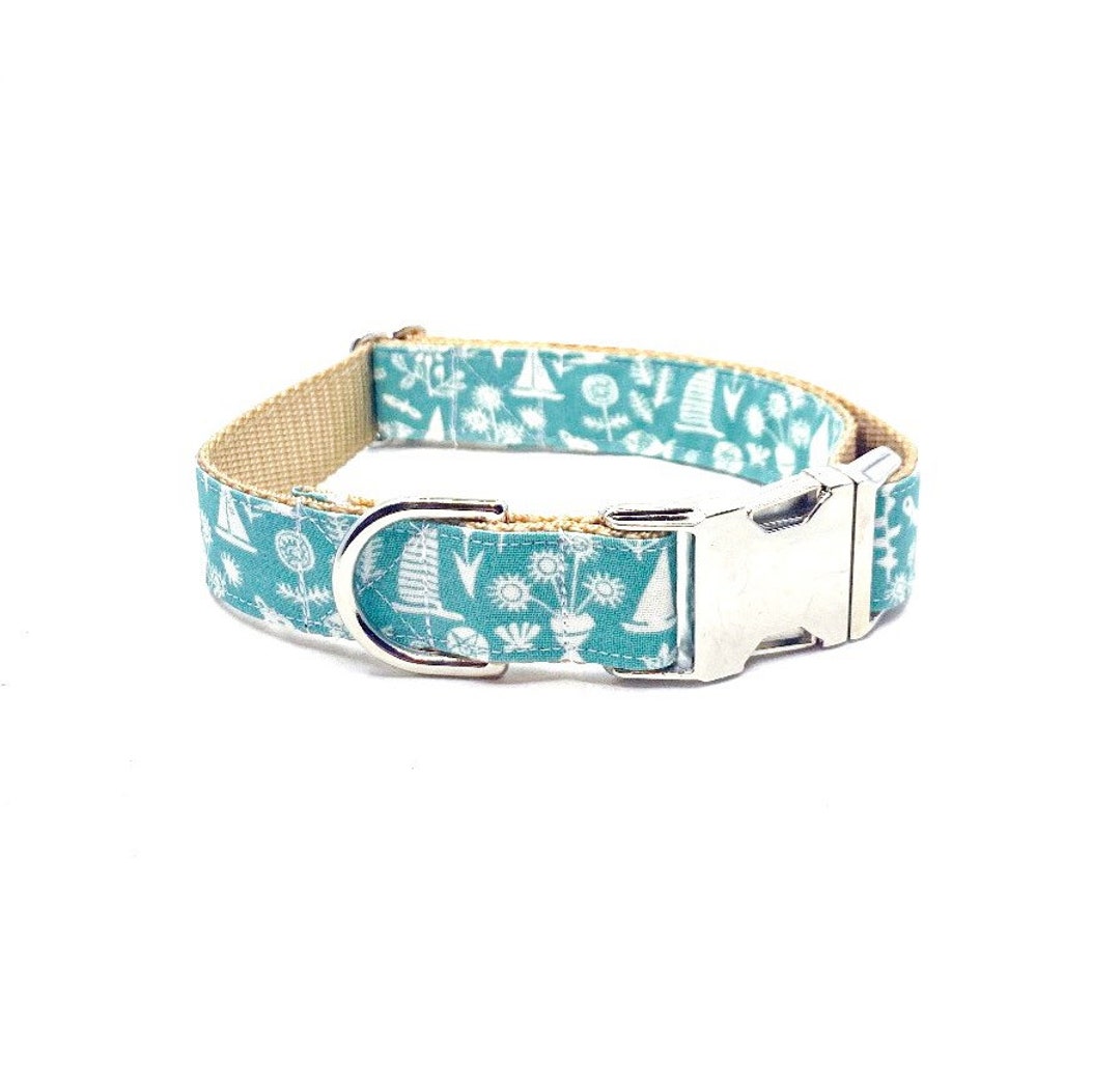 Sea Life in Green Dog Collar, Summer Dog Collar, Preppy Collar, Metal ...