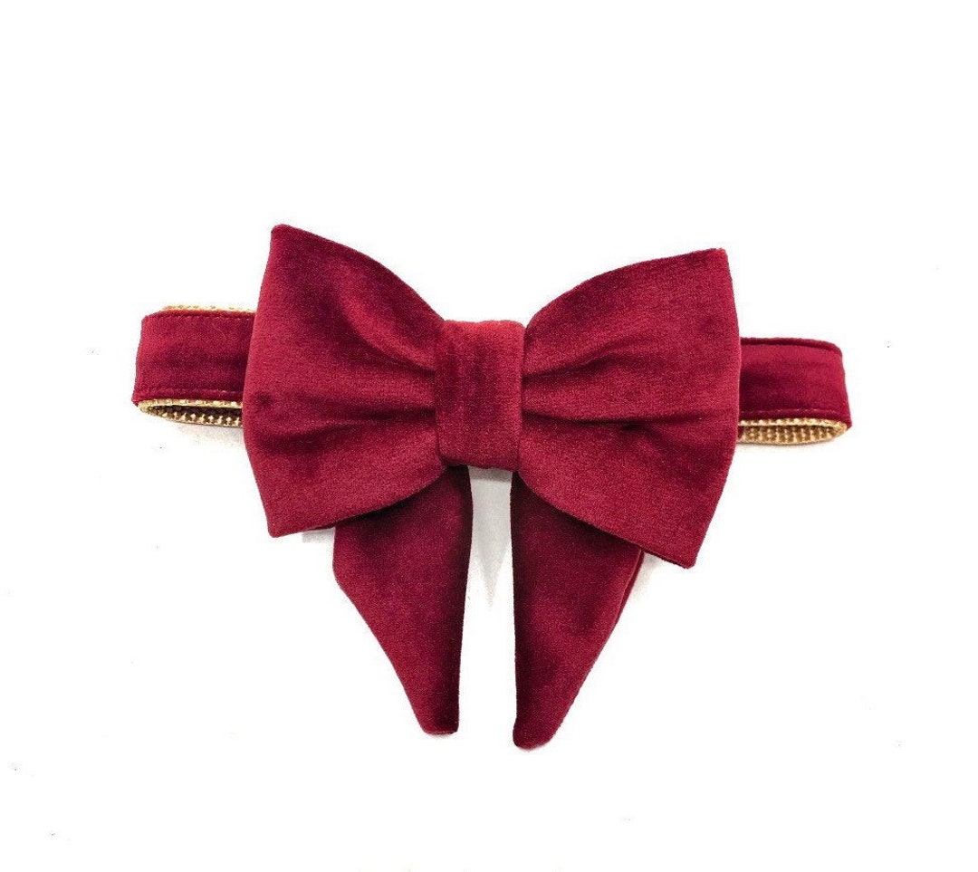 Burgundy Red Velvet Dog Bow, Christmas Dog Bow, Removable Bow for ...