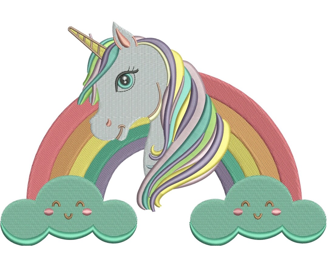 Machine Embroidery Design - Unicorn With Rainbow and Smile Clouds Girly ...
