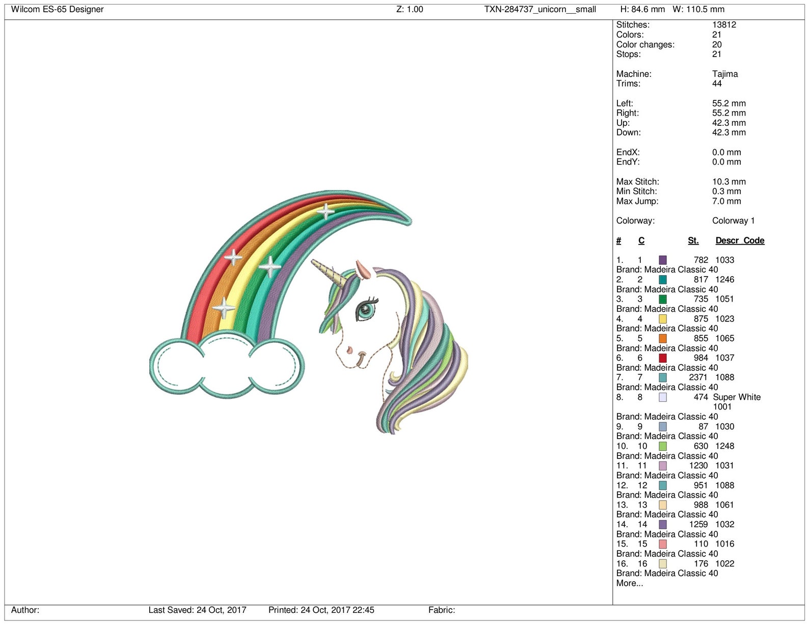 Machine Embroidery Design - Unicorn With Rainbow and Cloud Outline ...