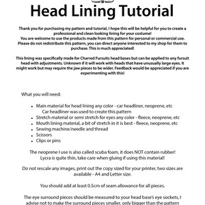 Fursuit Head Lining Pattern Tutorial Balaclava Digital Download PDF ...