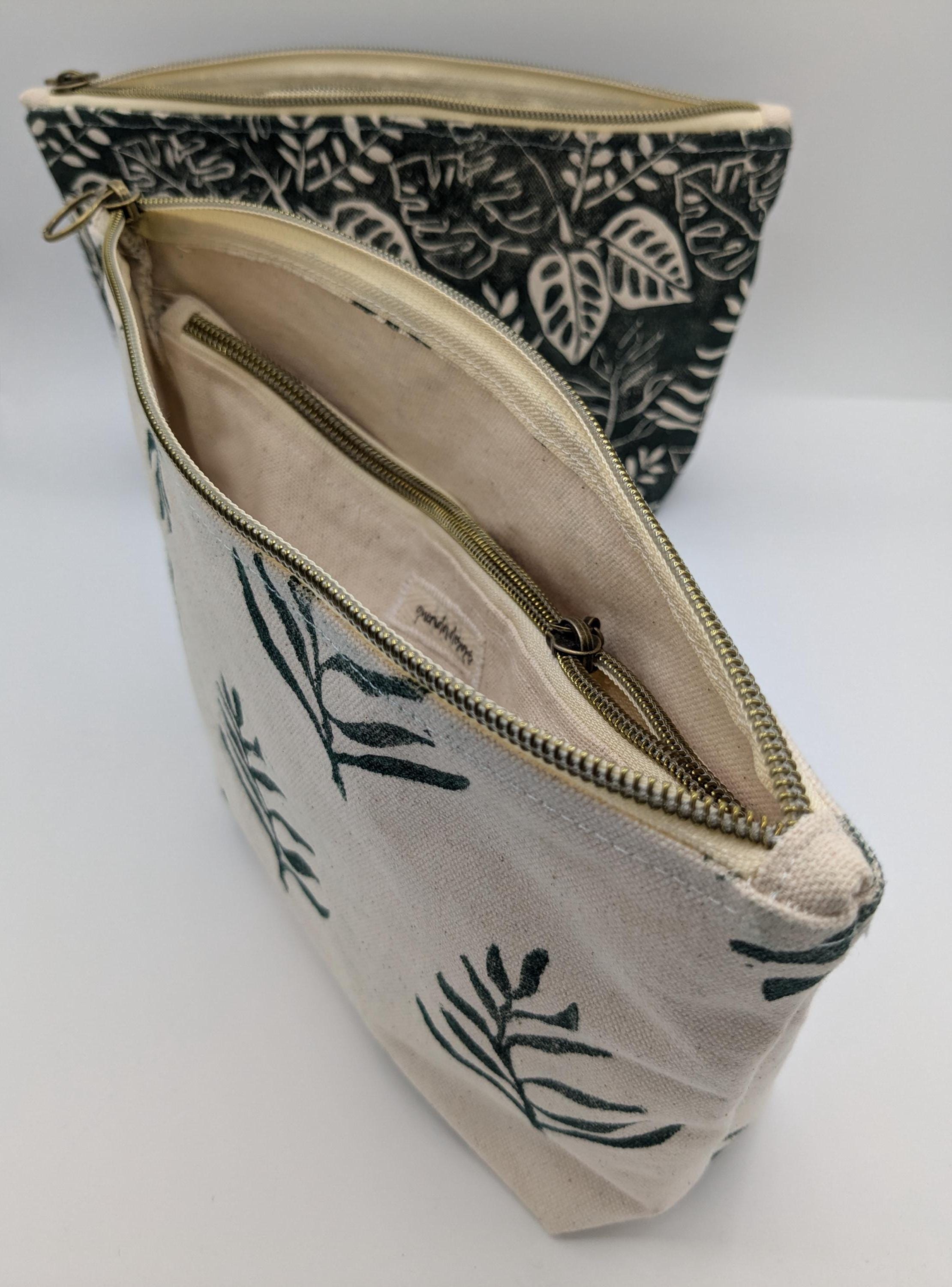 Botanical Hand Printed Zippered Pouch - Etsy