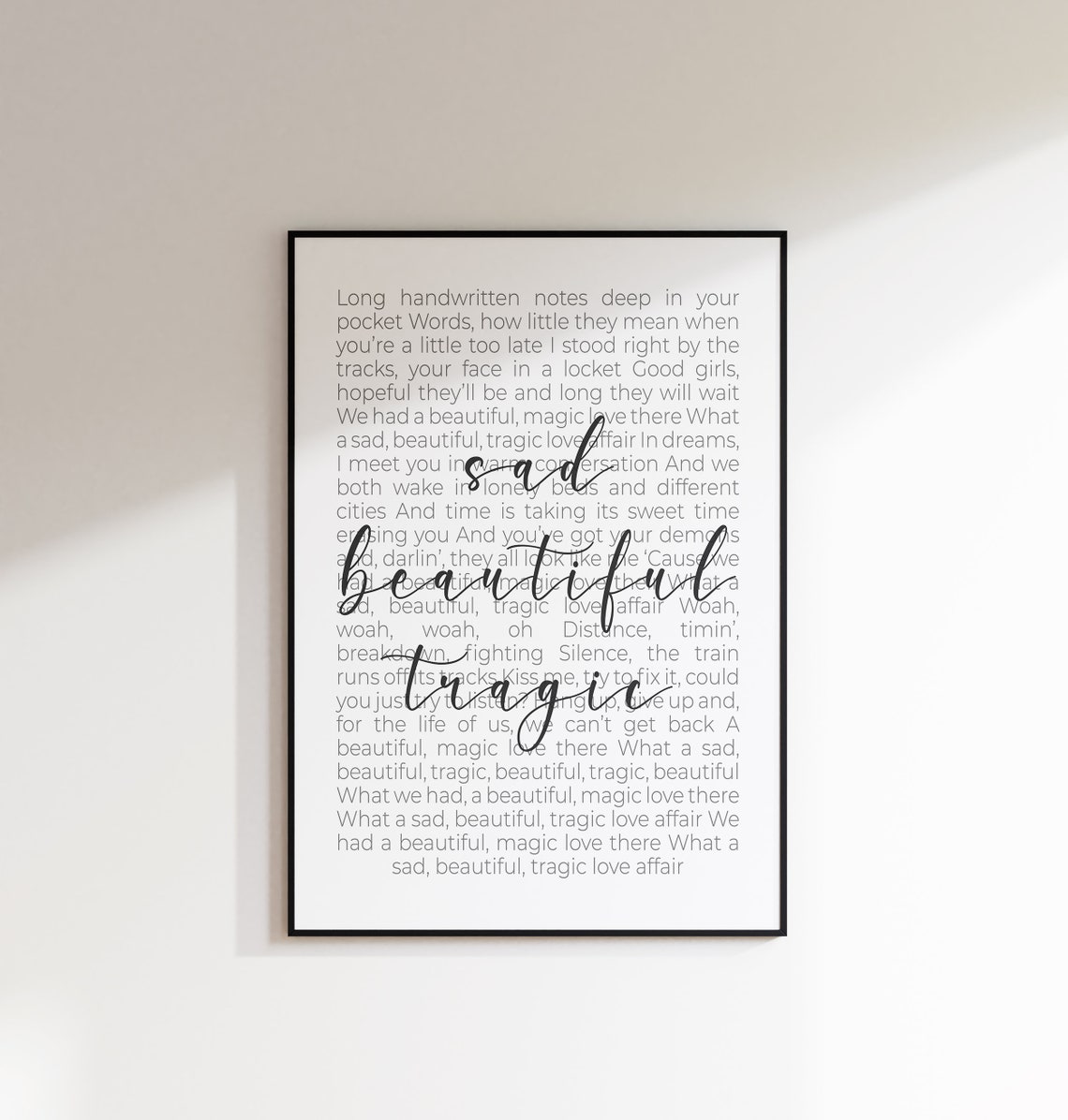 Sad Beautiful Tragic Song Print Digital Download Song Lyrics Print ...