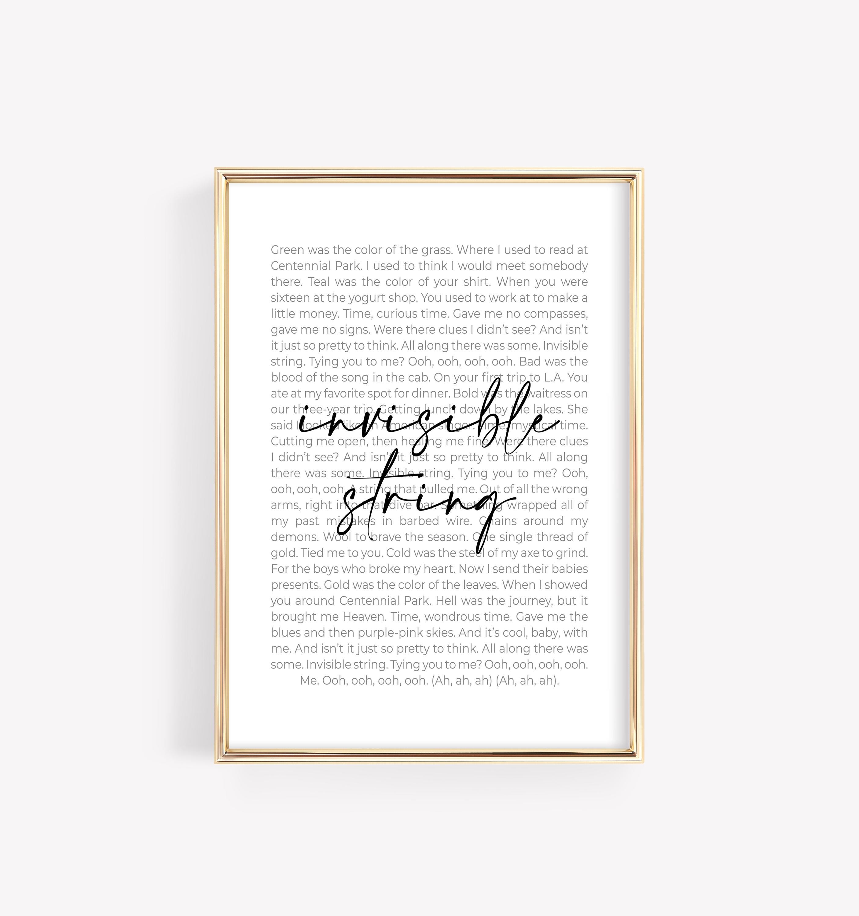Invisible String Print | Digital Download | Song Lyrics Print | Music ...