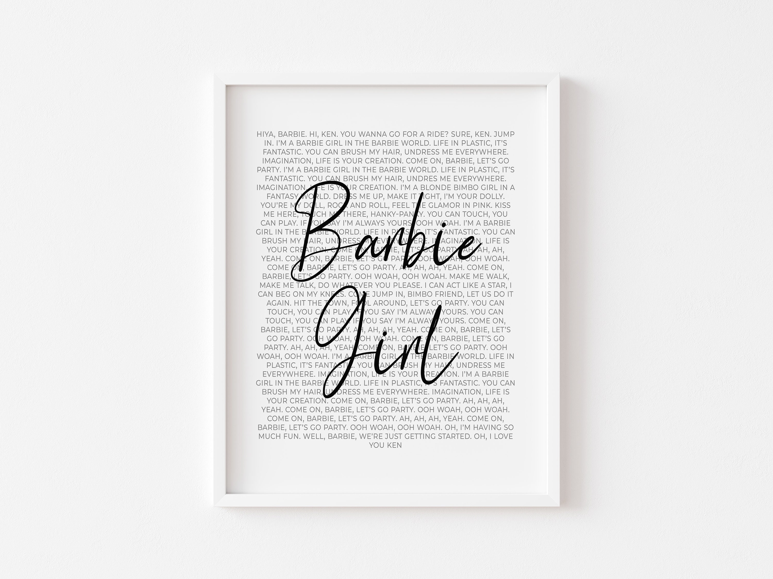 Barbie Girl Song Print Digital Download Song Lyrics Print - Etsy
