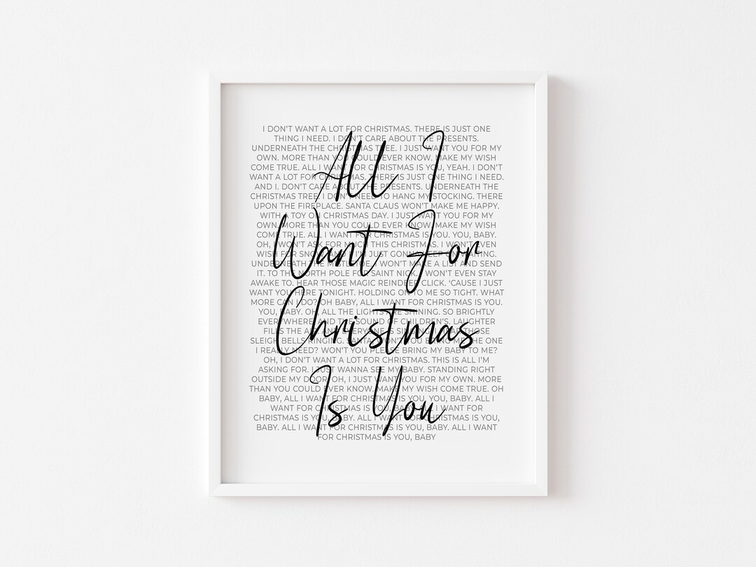 All I Want for Christmas Song Print Digital Download Song Lyrics Print ...