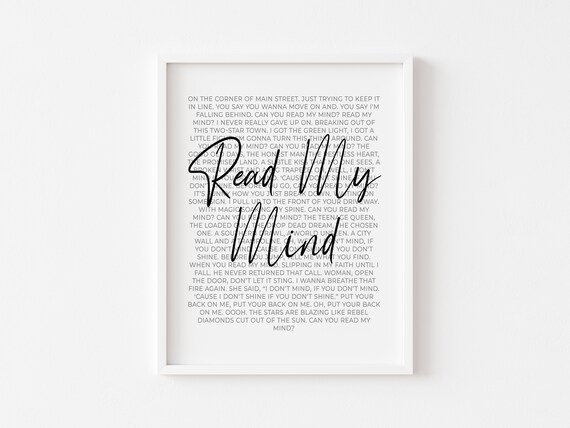 Read My Mind Song Print // Digital Download // Song Lyrics | Etsy