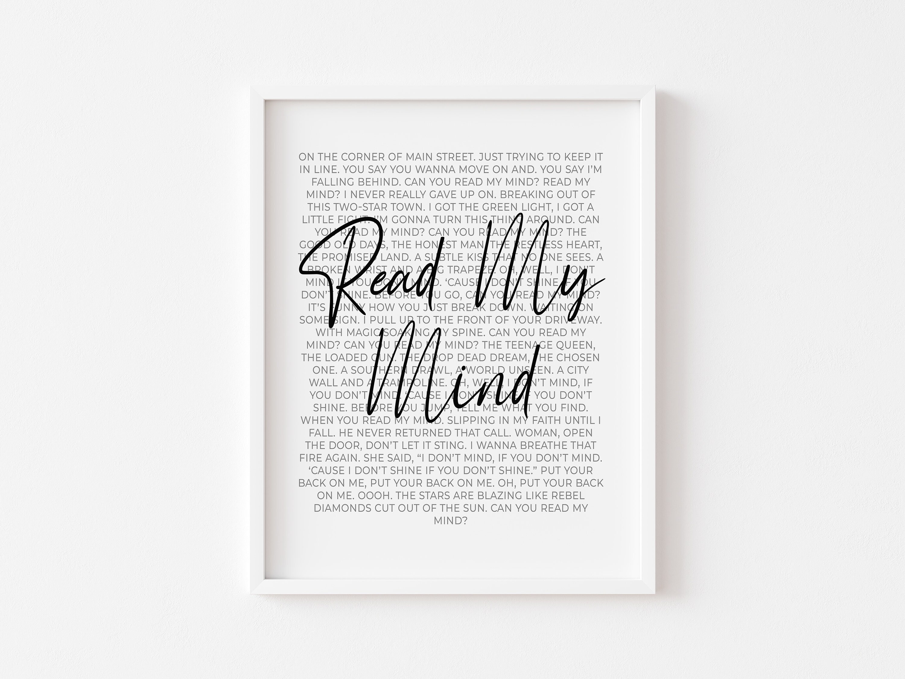 Read My Mind Song Print // Digital Download // Song Lyrics Print ...
