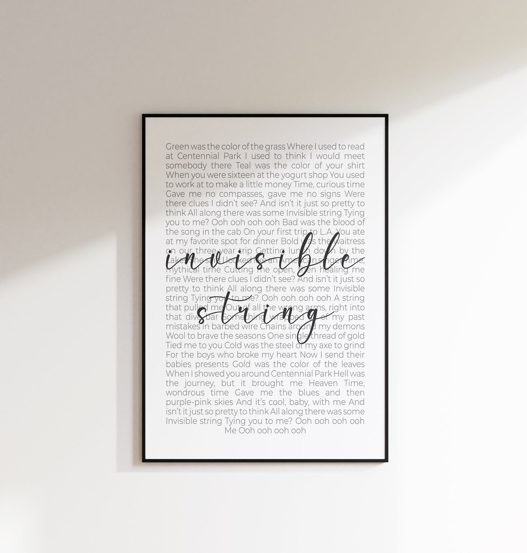 Invisible String Print Digital Download Song Lyrics Print Music Print ...