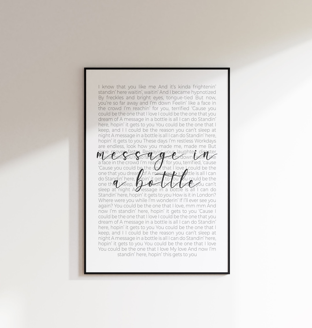 Message in A Bottle Song Print | Digital Download | Song Lyrics Print ...