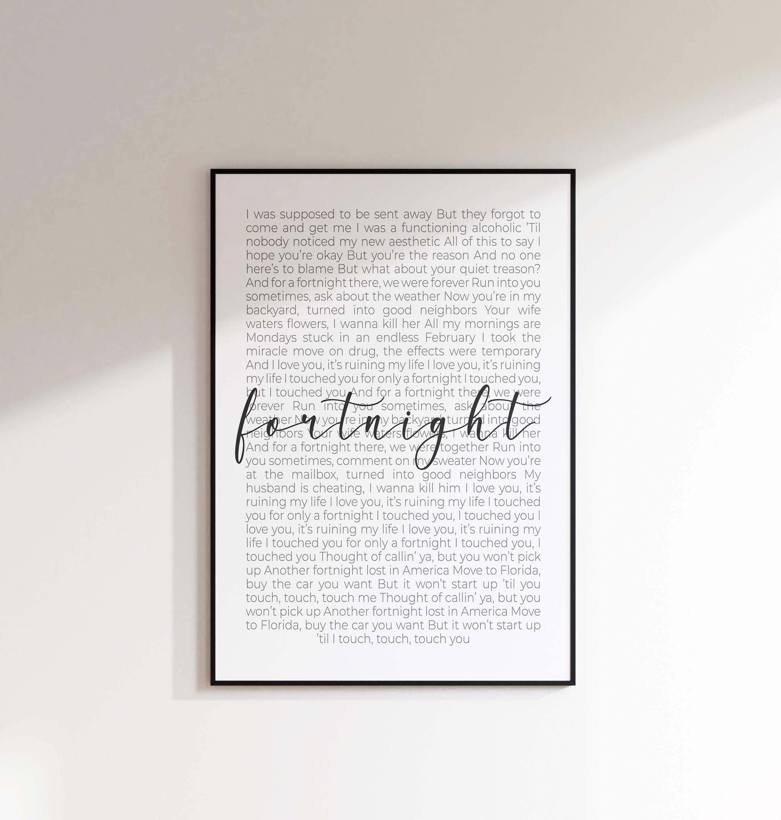 Fortnight Song Print Digital Download Song Lyrics Print Music Print ...