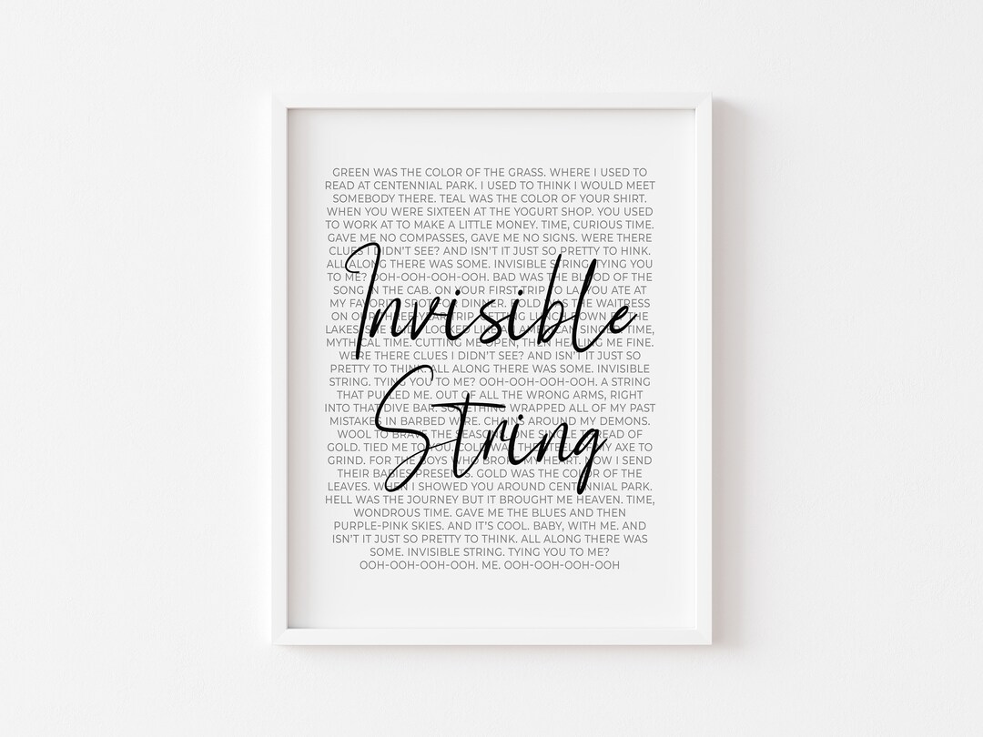 Invisible String Print Digital Download Song Lyrics Print Music Print ...