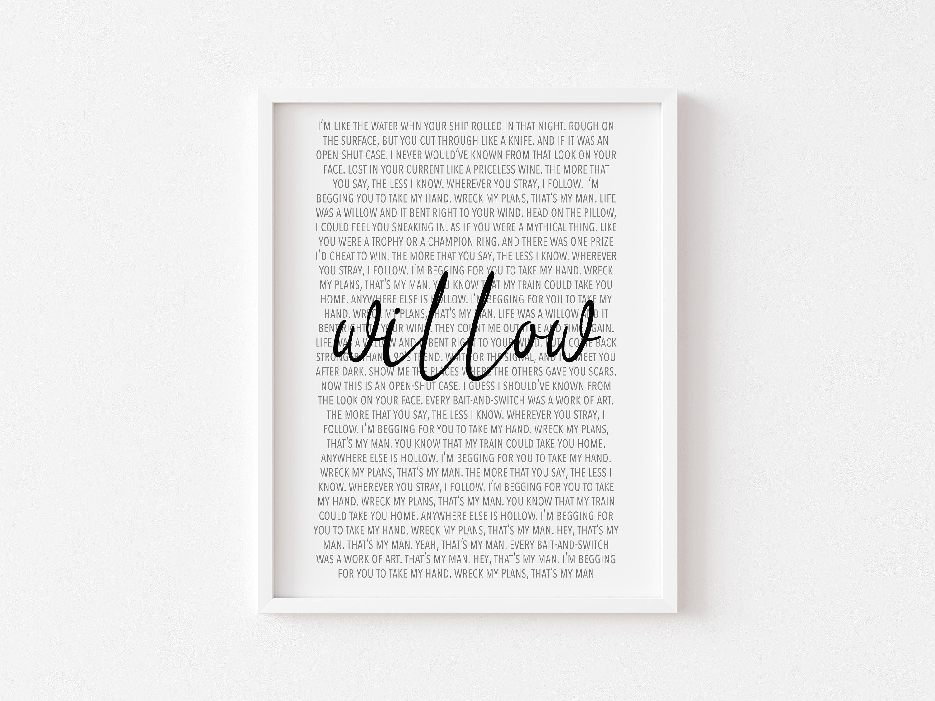 Willow Print // Digital Download // Song Lyrics Print // Song Lyrics ...