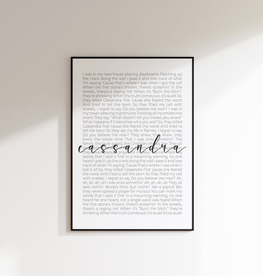 Cassandra Song Print Digital Download Song Lyrics Print Greek Mythology ...