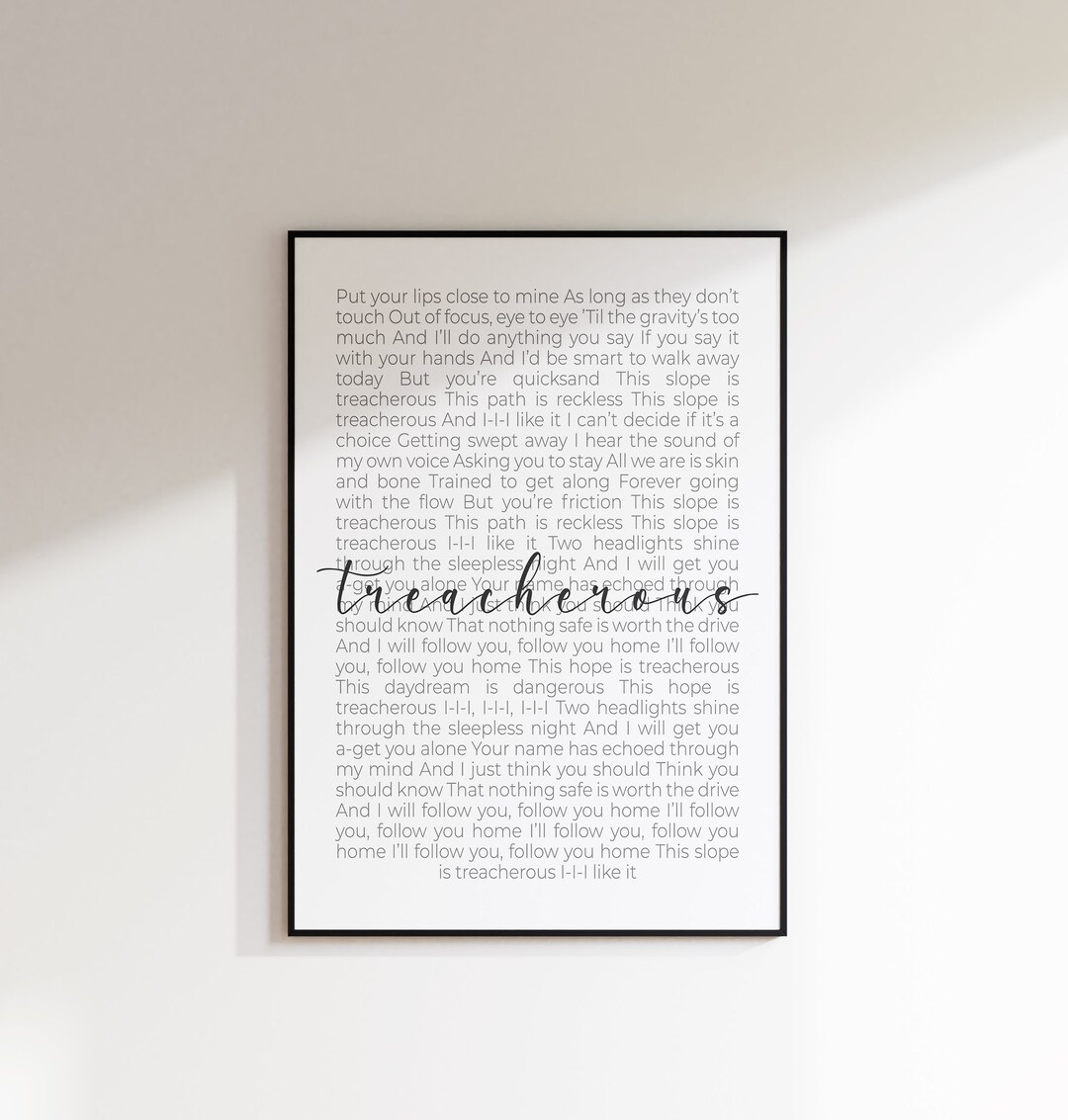 Treacherous Print Digital Download Song Lyrics Print Lyrics Print ...
