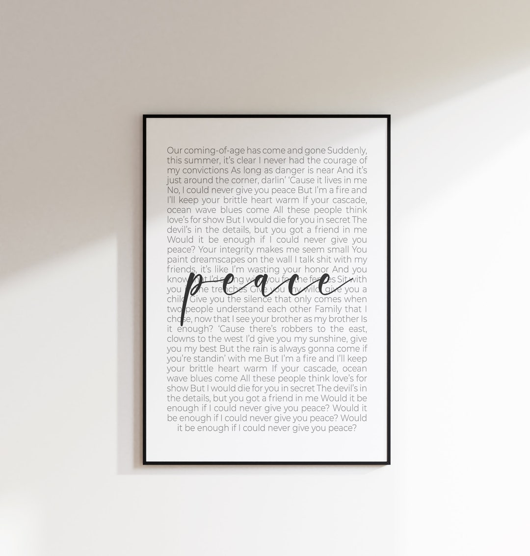 Peace Song Print Digital Download Song Lyrics Print Music Poster ...