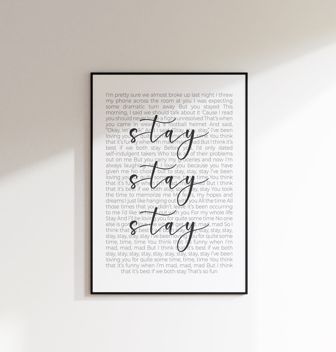 Stay Stay Stay Song Print Digital Download Song Lyrics Print Girly Pop ...