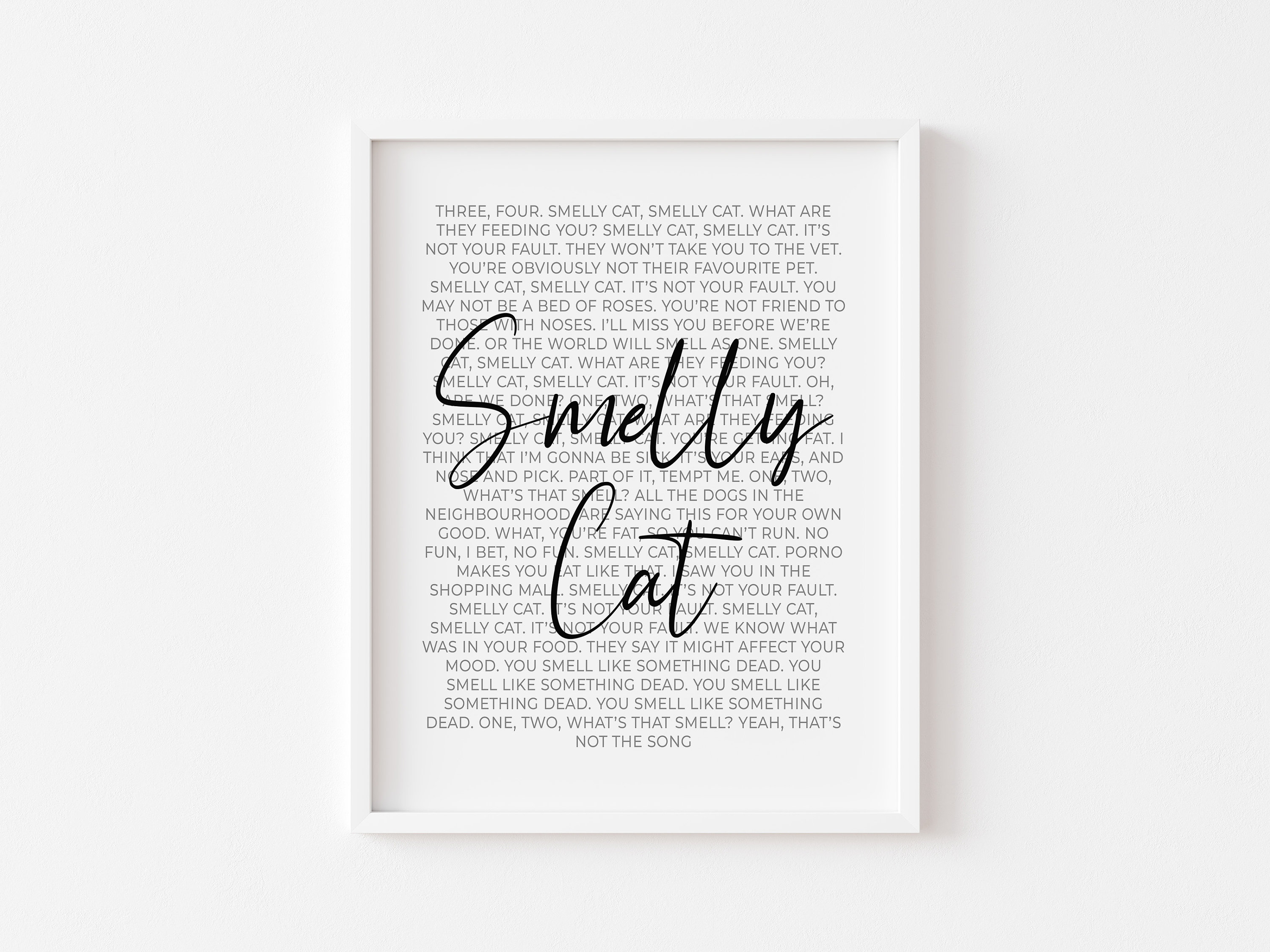 Smelly Cat Song Print Digital Download Song Lyrics Print Friends Wall ...