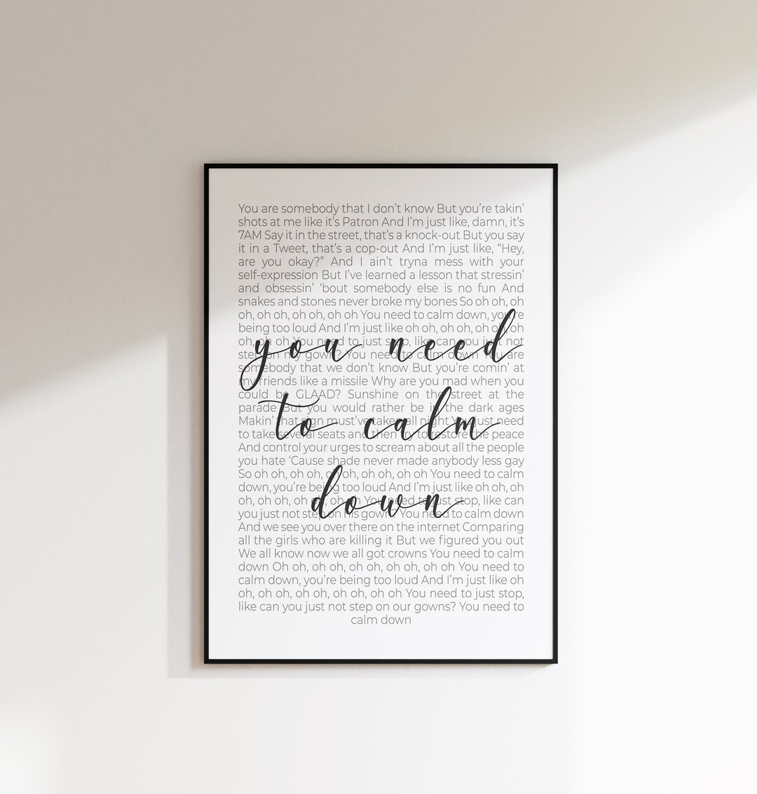 You Need to Calm Down Song Print | Digital Download | Song Lyrics ...