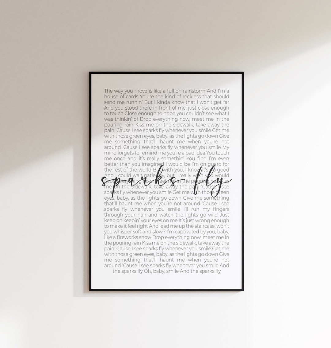 Sparks Fly Song Print | Digital Download | Song Lyrics Print | Gift ...