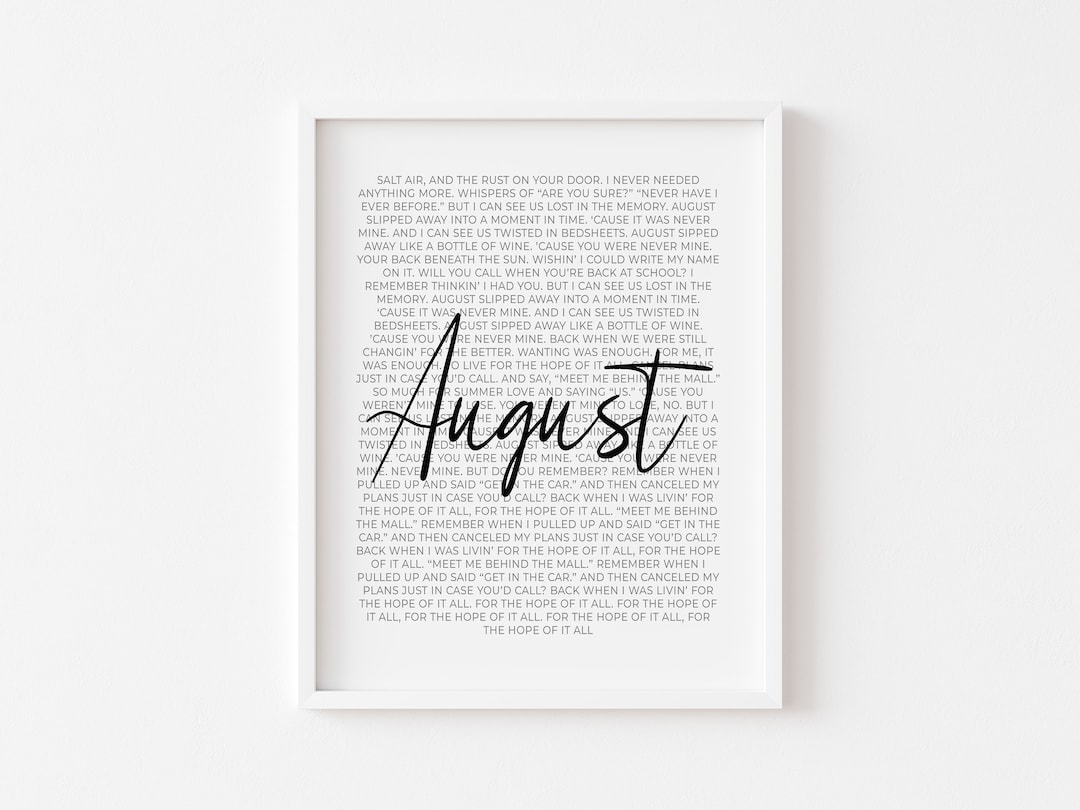 August Song Lyrics Digital Download Song Lyrics Print - Etsy