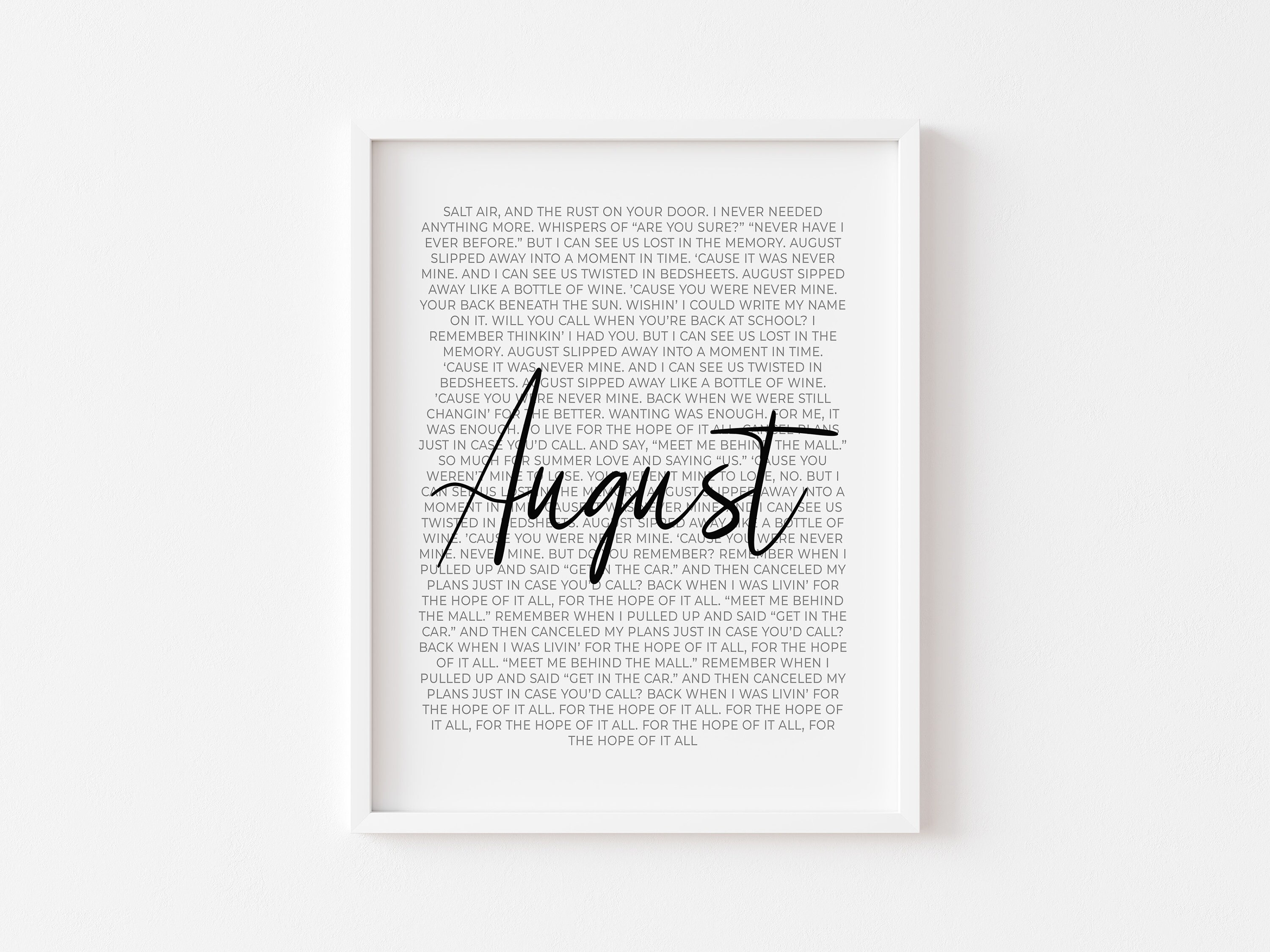 August Song Lyrics Digital Download Song Lyrics Print - Etsy