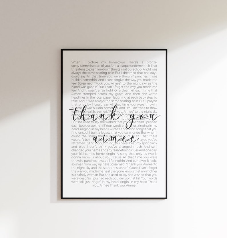 Thank You Aimee Song Print Digital Download Song Lyrics Print - Etsy