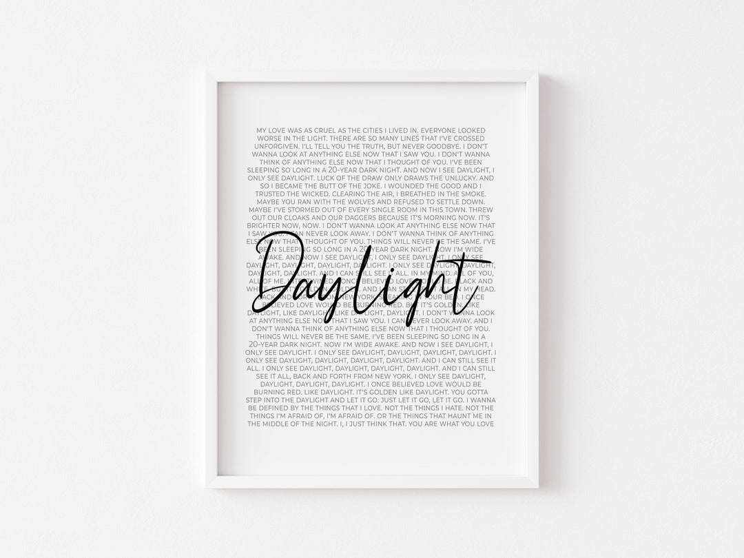 Daylight Song Print Digital Download Song Lyrics Print Lover Music ...