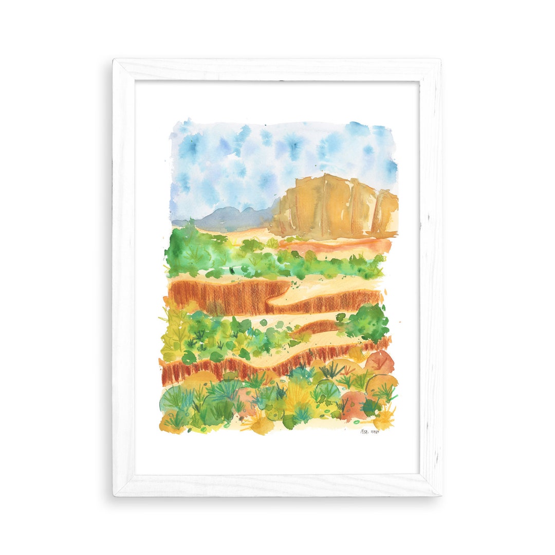 Desert Landscape - Watercolor & Ink Print for Home Decor - Etsy