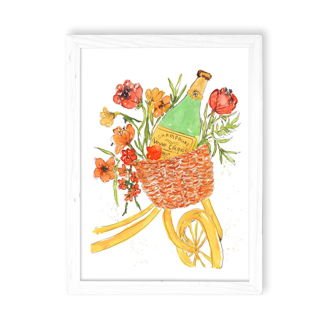 Veuve Clicquot Champagne Bicycle Basket / Watercolor Illustration Art ...