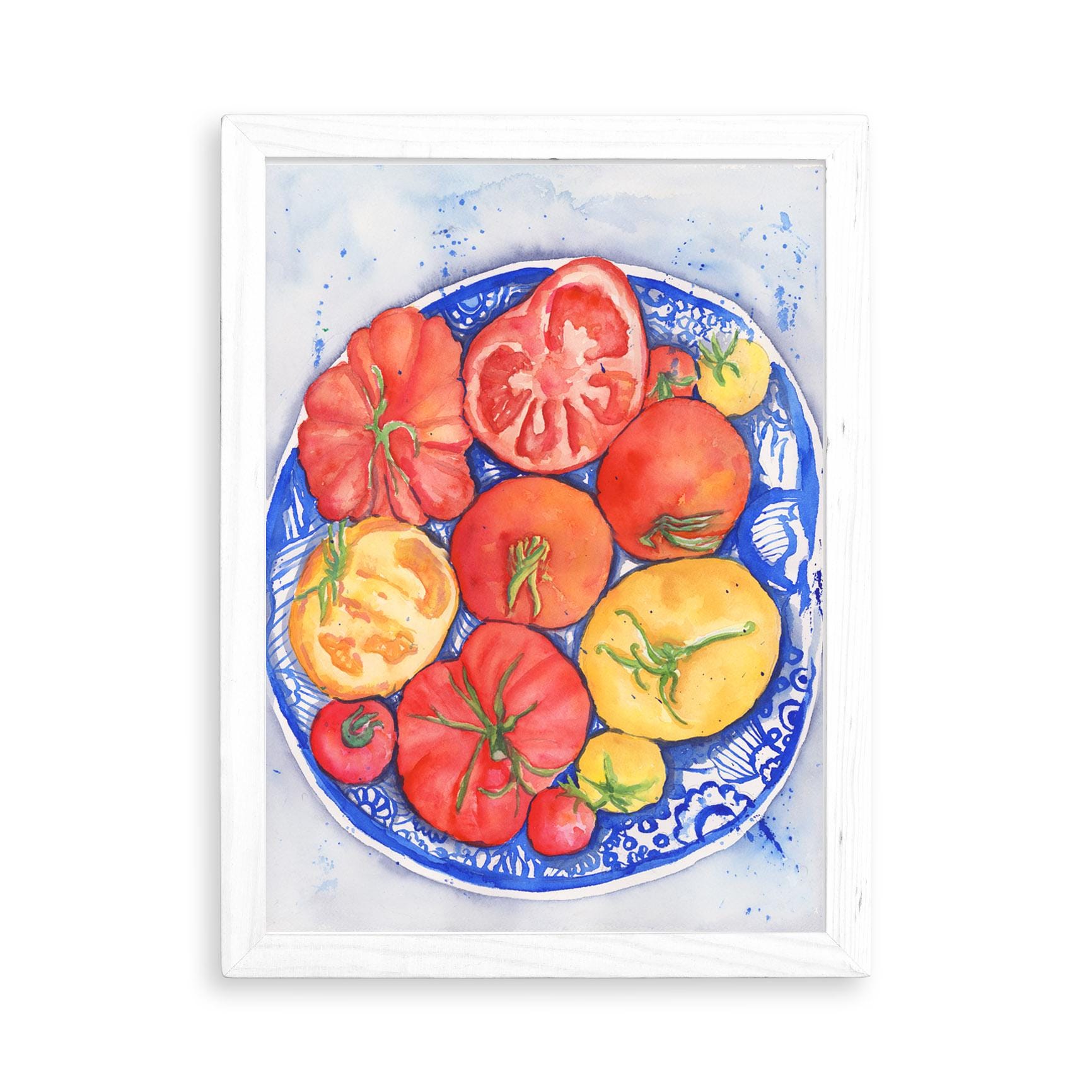 Tomato Plate - Watercolor Print for Home Decor / Kitchen - Etsy