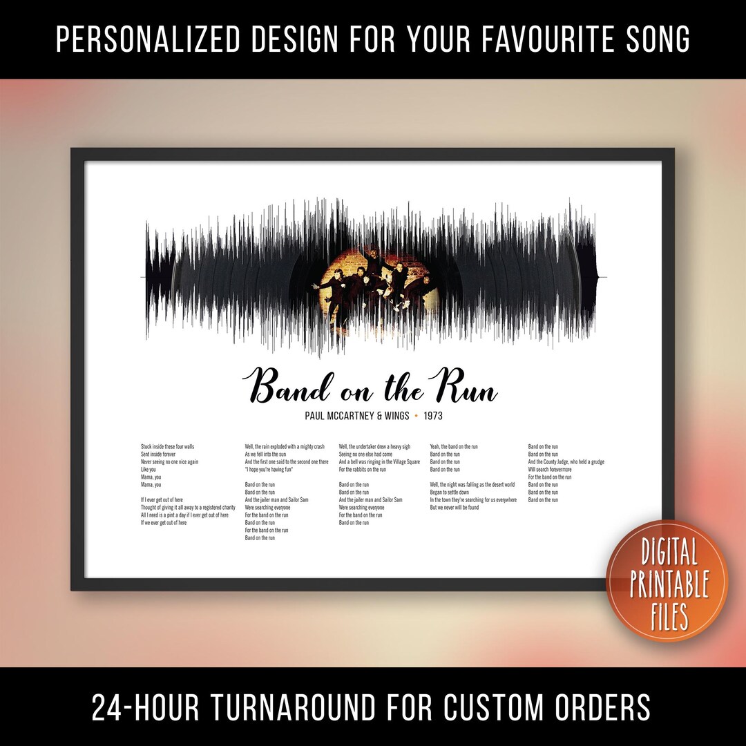 Band on the Run, Custom Sound Wave Lyrics Printable Digital Art ...