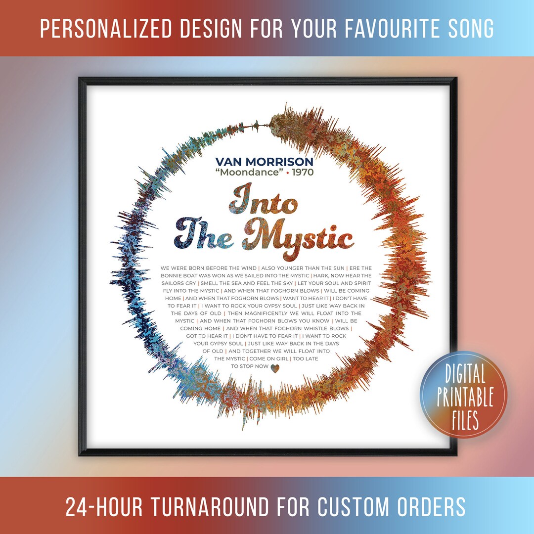 Into the Mystic, Custom Radial Sound Wave and Lyrics Art, Printable ...